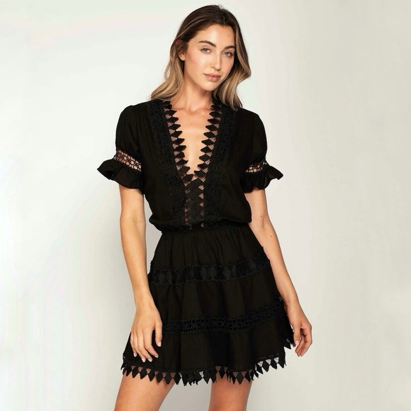 Peixoto Dresses Peixoto Black Ora Cotton Embroidered Swimsuit Cover